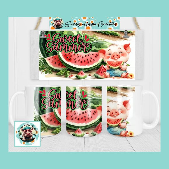 Sassy Hippo Creations | Dining | Ceramic Coffee Mug Sweet Summer Pig ...